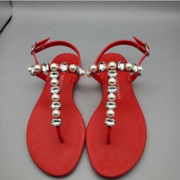 St.Weitzman | Shoes | Stuart Weitzman Thong Sandals Goldie Red ...